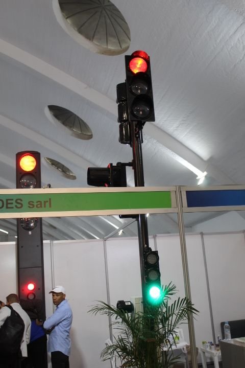 A traffic light installed inside a building in a simulation or free ...
